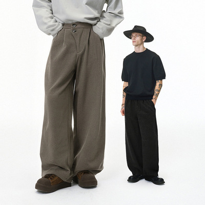 NOMORE男装|异形襟挺括有型阔腿裤25新品潮牌宽松高腰老钱风西裤