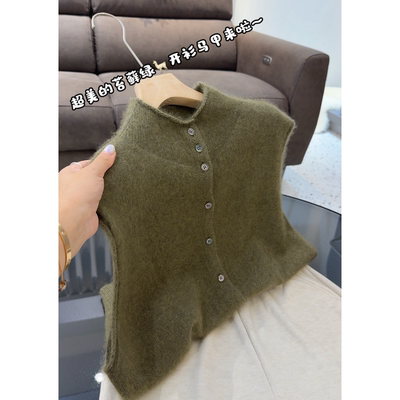 5027【超美的苔藓绿开衫马甲】秋季新款女士韩版时尚针织衫