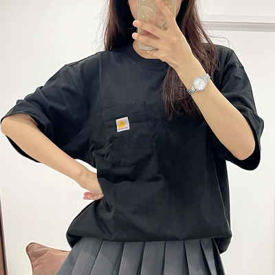 Carhartt男装春夏漫画风布标Logo刺绣口袋落肩袖卡哈特短袖T恤