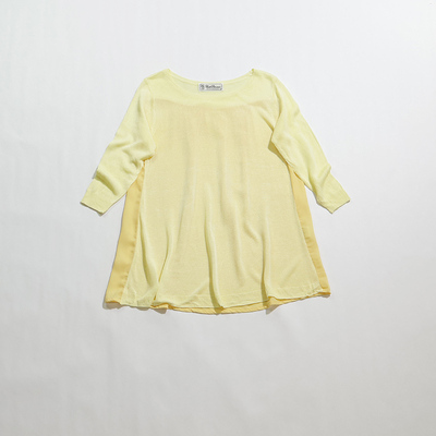 日单薄款后背拼接雪纺套头针织衫