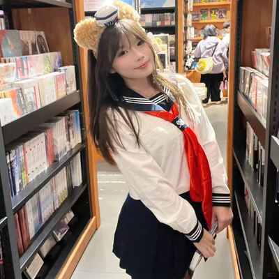 学院风水手服白色绀三本长袖叠穿棕色针织开衫毛衣校供感秋冬套装