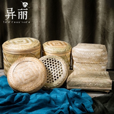 速发竹编制品子叶篓竹制茶叶桶竹茶普洱茶包装盒茶饼盒收纳篓筐储