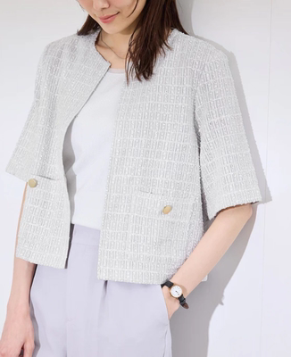 出口日本2ROPE* PICNIC 25夏季新款金扣粗花呢小香风外套