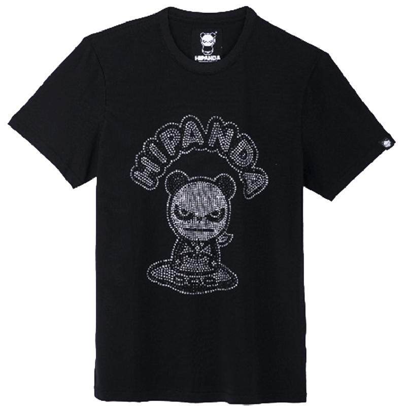 Hipanda你好熊猫T恤男款飞碟镶钻短袖钻T设计潮牌_虎窝淘