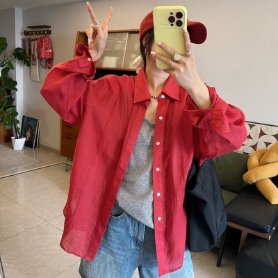 25Ann studio韩版时尚休闲百搭宽松经典苎麻透气防晒长袖衬衫女