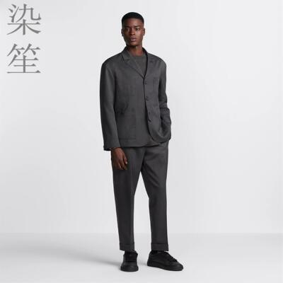 CD家金属胸针男装灰色戗驳领胸前贴袋工装夹克羊毛真丝休闲西服帅