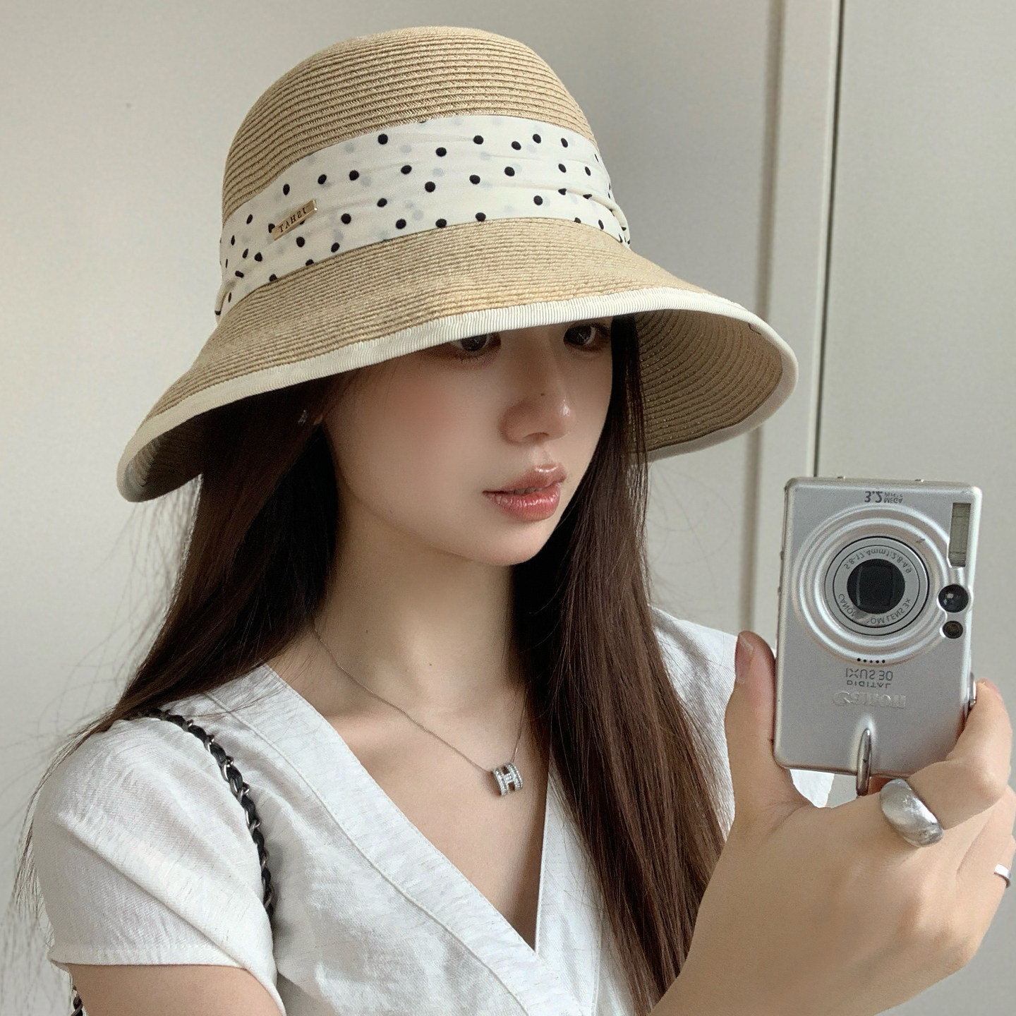韩版波点蝴蝶结草帽女夏季大檐遮阳海边度假防晒显脸小沙滩太阳帽