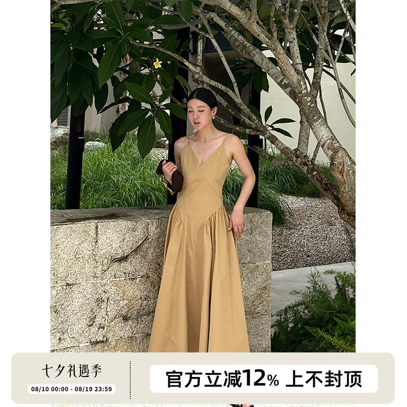 SOTHEA 夏日系列 夏季南法庄园荃棉收腰打褶宴会吊带连衣裙礼服女