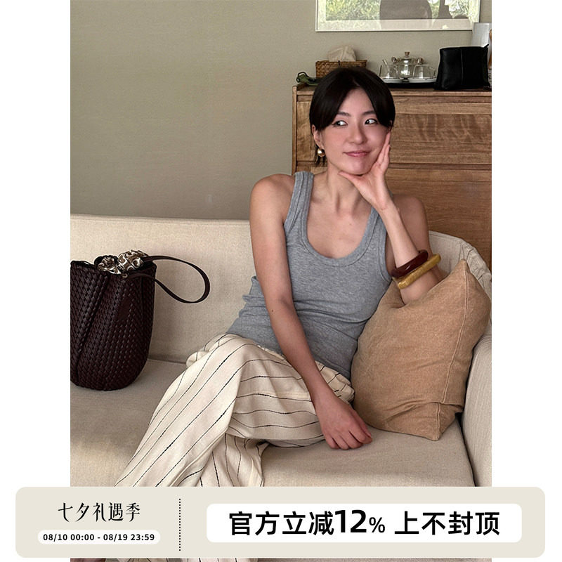SOTHEA “萬能刚需”深U马蹄领弹力罗纹宽边休闲时尚吊带背心上衣