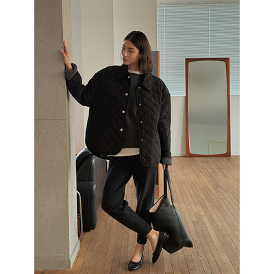 SOTHEA 简奢风菱格绗棉小方领廓形棉服外套