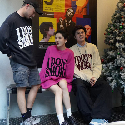 正品圆领潮宽松棉印花毛衣炸街