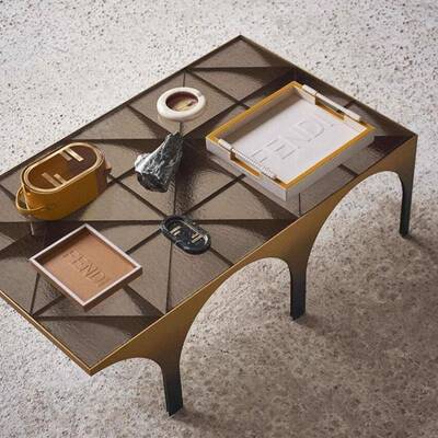 意式芬迪Metropolis玻璃棋盘茶几大平层热熔渐变方形艺术茶几别墅