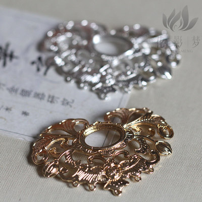 黄铜铸铜金闹蛾叶纹锁多孔挂片*花影梦发簪发饰头饰DIY配件