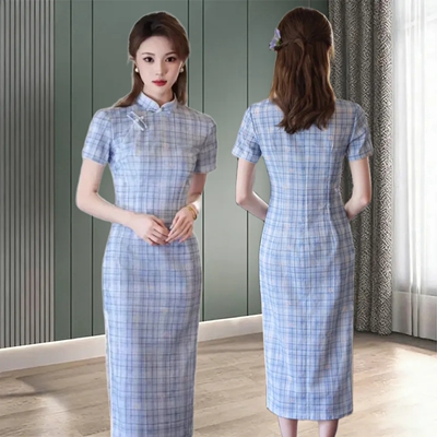 苏州旗袍时尚格子复古国民风年轻