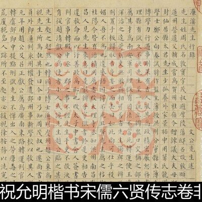 VDC明代祝允明楷书宋儒六贤传志卷非高清书法作品素材资料参考