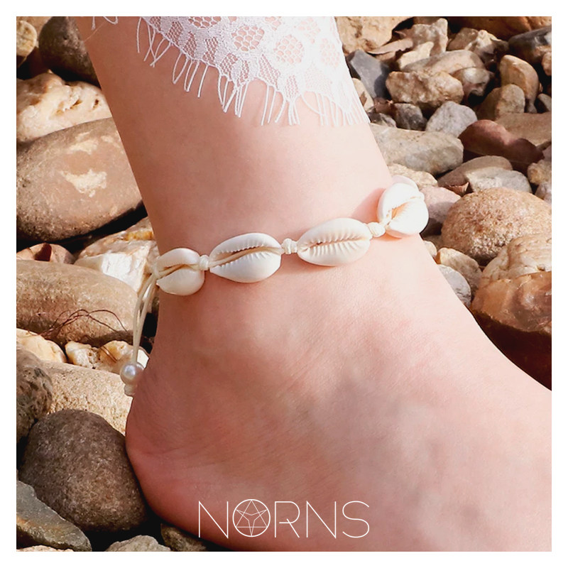 Norns欧美风沙滩海边韩国蜡线纯手工编织贝壳脚链创意脚饰品脚绳