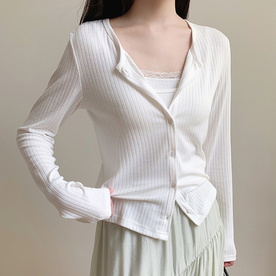 B0RAN帛然拼接蕾丝吊带背心开衫