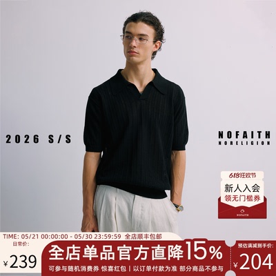 NOFAITH凉感棉40S/2高捻开襟Polo短袖男宽松老钱风海鸥领上衣薄