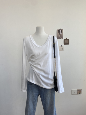 韩版简约百搭韩系纯棉长袖T恤女宽松显瘦百搭上衣女薄款 a.cept