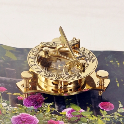 印度进口黄铜指南针新款日晷