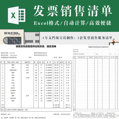 商品或劳务销售清单3套（增值税发票标准模板）