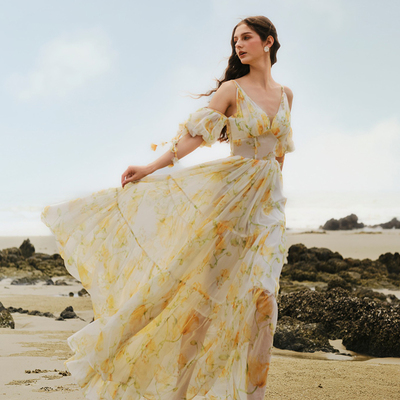 越南小众MADDY HATES ROSE 2026年夏季新款浪漫黄色碎花裙