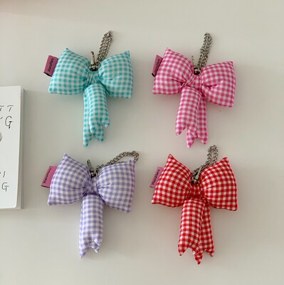 haruharu韩国进口面料 胖乎乎圆滚滚 色织格纹蝴蝶结冲棉包包挂件