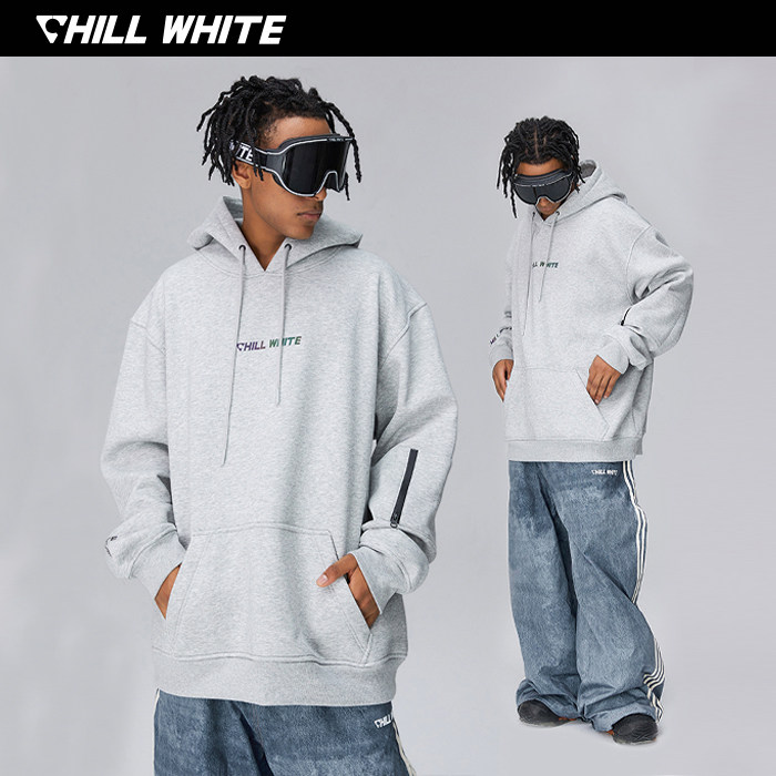 CHILLWHITE新款卫衣连帽不防水滑雪服加厚绒美式镭射潮流百搭日常