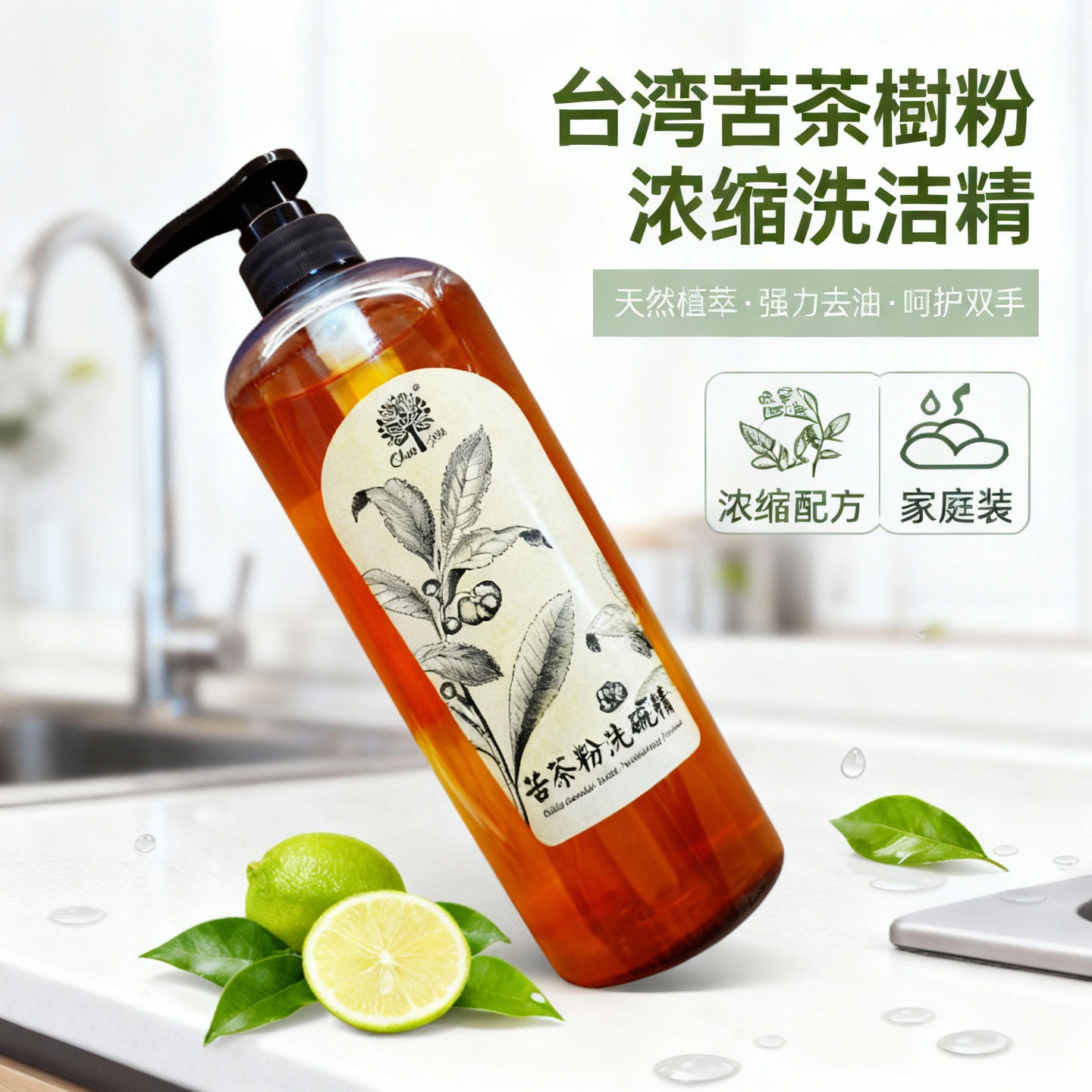 台湾进口绮缘天然苦茶粉洗洁精洗碗茶杯餐具污垢去油除农残清洁剂