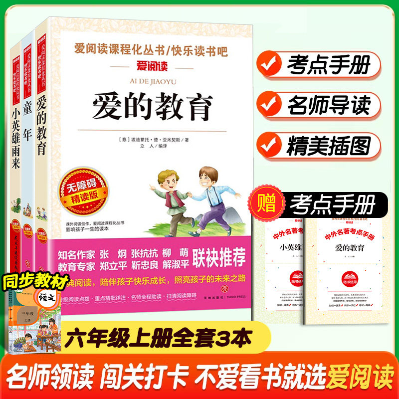 童年爱的教育小英雄雨来六年级上册必读课外书 原著完整版快乐读书吧6上爱的教育童年小英雄雨来汤姆索亚历险记尼尔斯骑鹅旅书籍