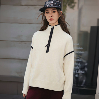 中大童女童2025年冬季新款韩版休闲半拉链立领厚款保暖毛衣85310