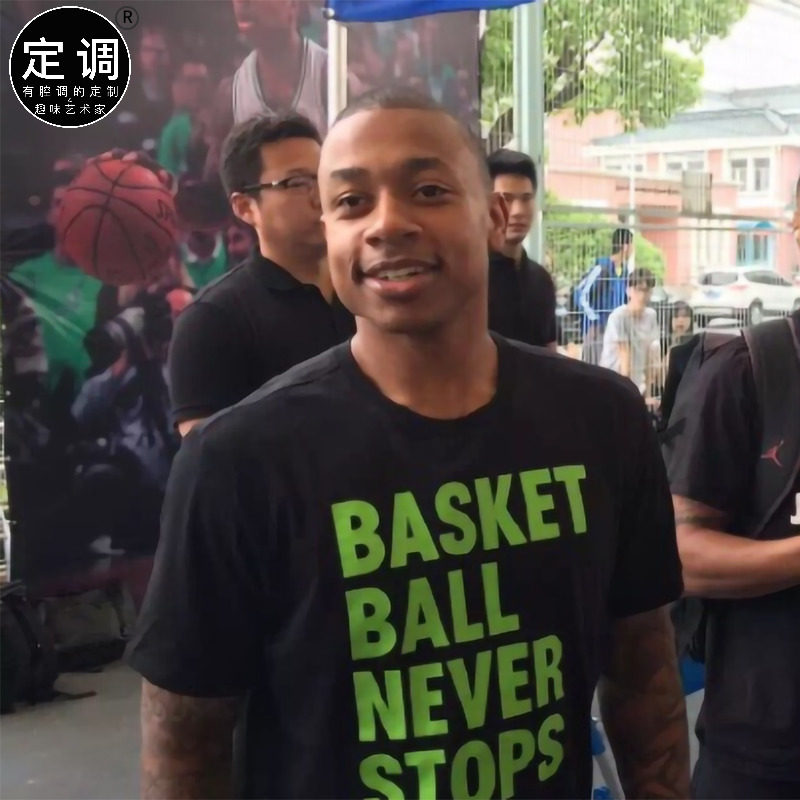 basketball never stops小托马斯nba篮球明星纯棉短袖t恤字母
