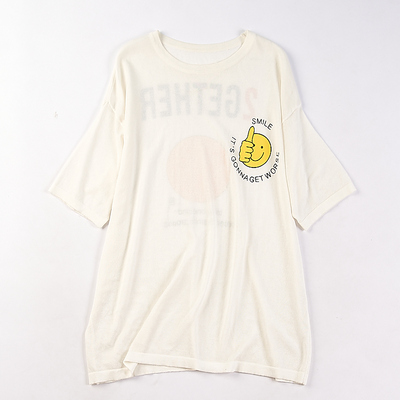 夏季纯色轻薄印花短袖T恤女装