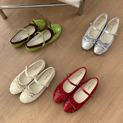 GeGèLV 法式平底圆头蝴蝶结浅口玛丽珍鞋女2026新款一字带奶奶鞋