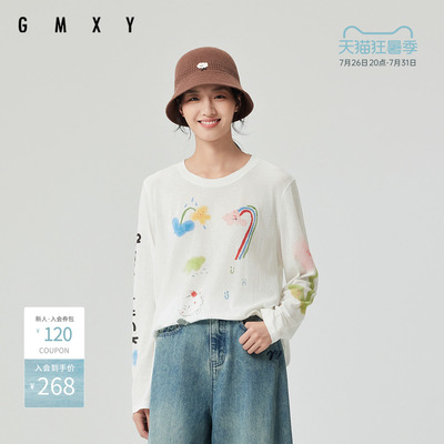 古木夕羊气质时尚印花设计长袖T恤女GS510091005