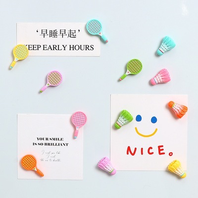 亮面微缩羽毛球拍树脂磁吸冰箱贴创意黑白板照片墙留言板固定磁贴