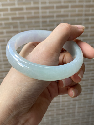 玉萌色天然翡翠手镯女款冰种半山水带紫带绿手镯57.8圈口正品