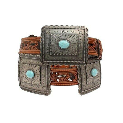 西部牛仔绿松石镶嵌皮带腰带康乔