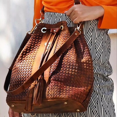 编织流苏双肩背包单肩包斜挎包