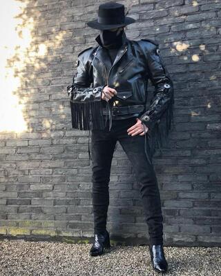 西式真皮羊皮流苏夹克男士皮衣