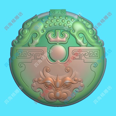 FG097仿古兽头仿古龙圆牌精雕图JDP浮雕图BMP灰度图电脑雕刻仿古
