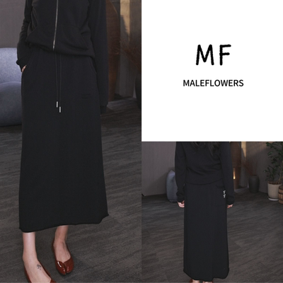 东倪MF 休闲花边腰极简口袋绣花基础长直筒裙女秋款半裙 85C23018