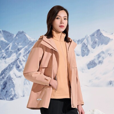 探路者23秋冬女士二合一冲锋衣登山服防风防水户外TAWWAL92560