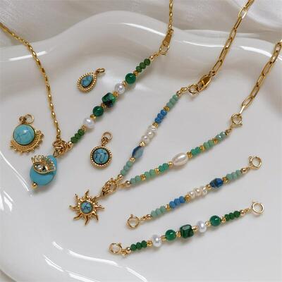 RUK原创设计篮松手工定制 绿松珍珠项链女小众轻奢感锁骨链延长链