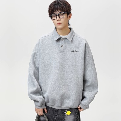 秋冬新款Polo卫衣男宽松休闲长袖翻领上衣潮流百搭打底衫