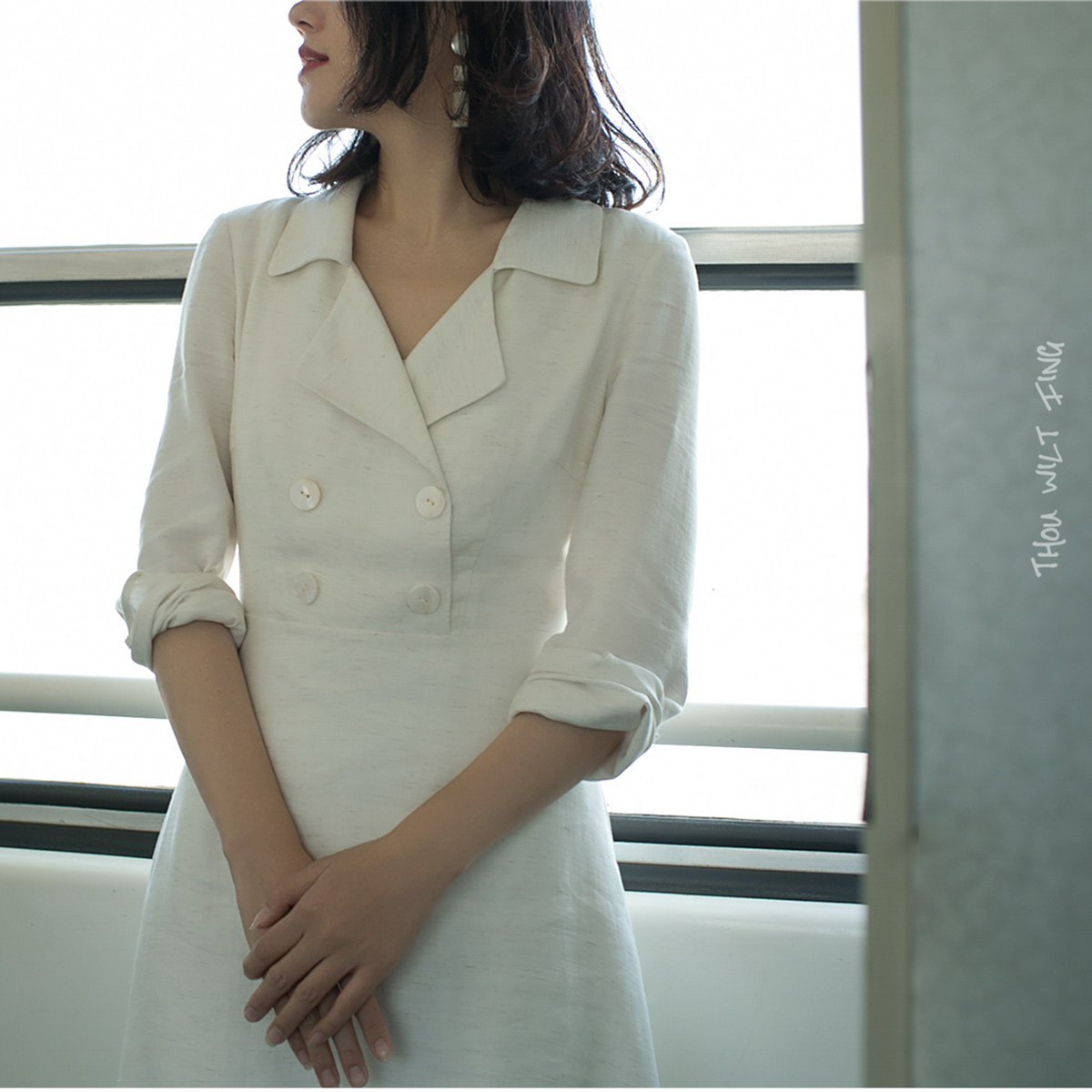 YuanYin春季复古气质法式长袖优雅收腰白色长款纯棉连衣裙裙子女