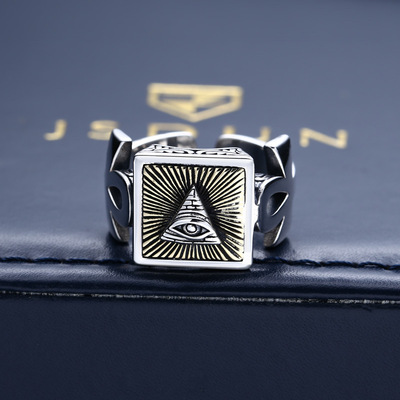 S925纯银全视之眼男士开口戒指