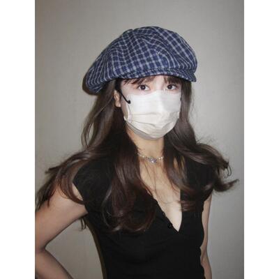 GREENHOUSES新款百搭格纹贝雷帽女春夏复古气质显脸小八角画家帽