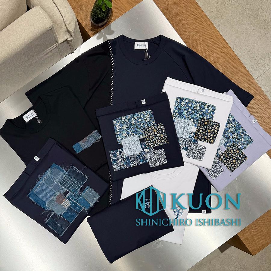 KUON官方授权26SS 日产 自留简约复古贴布拼接刺子绣轻薄短袖T恤