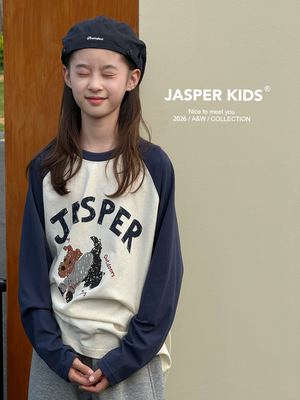 JASPER正版波拉童装2026秋款女童插肩袖T恤中大童韩版打底衫上衣
